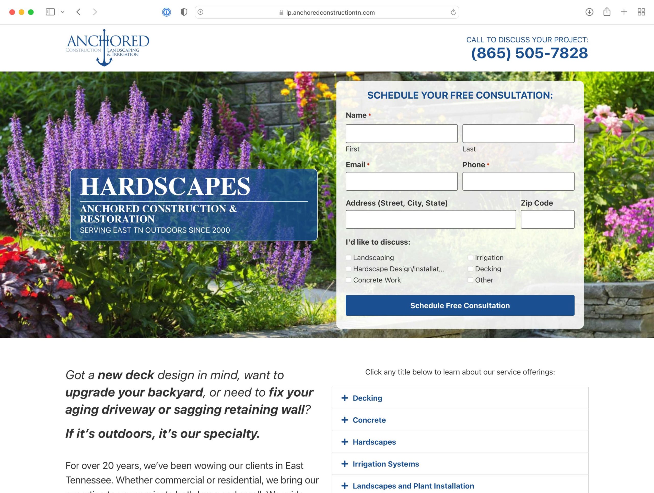 Anchored Construction Landing Page - Wenmark Digital Solutions LLC